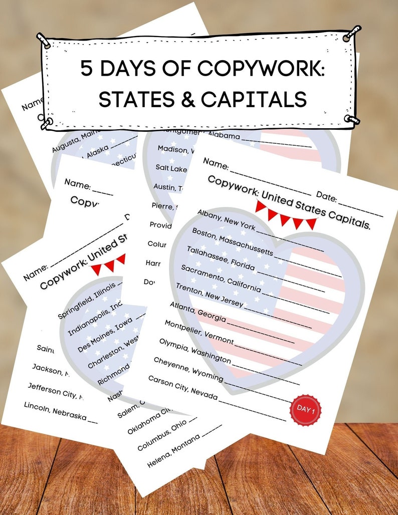 US States & Capitals Worksheet: Handwriting Practice (PDF Download) - Etsy