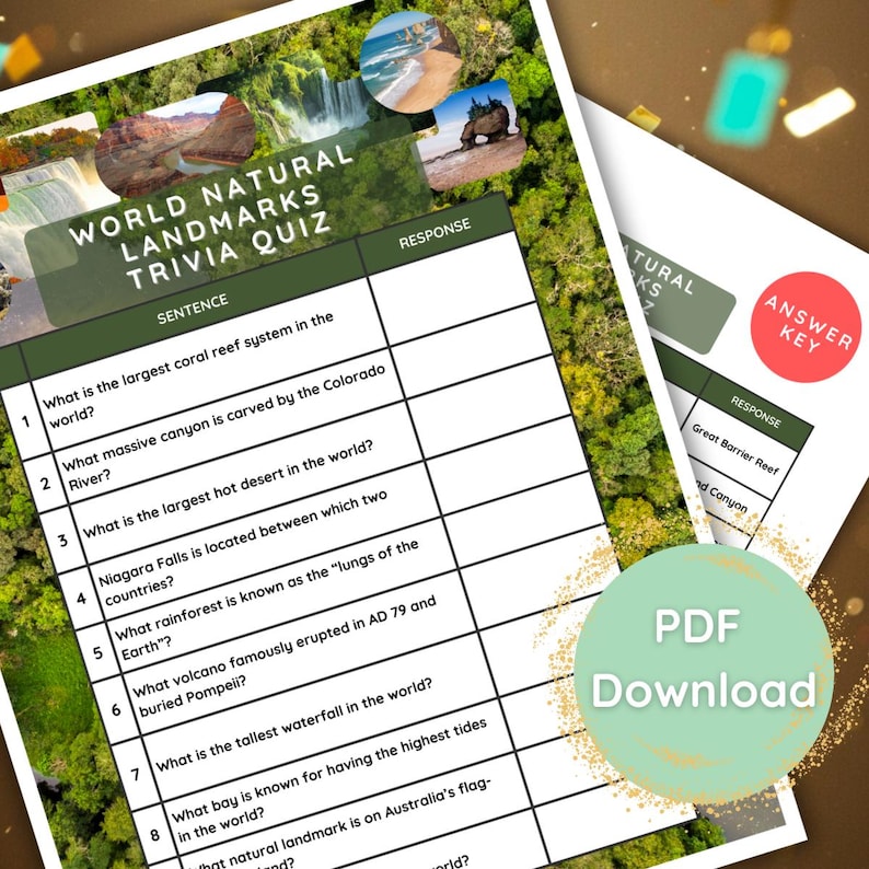 World Natural Landmarks Trivia Printable | Geography Quiz With Answer ...