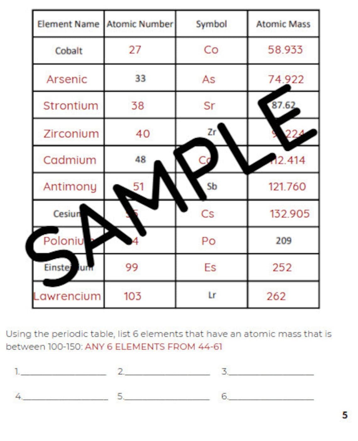 Printable Periodic Table Practice Worksheets - 6 Worksheets With Answer ...