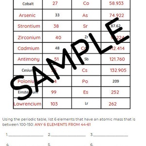Printable Periodic Table Practice Worksheets - 6 Worksheets With Answer ...