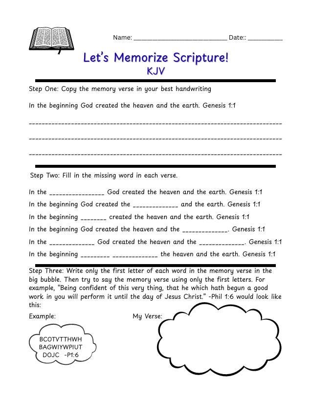 Scripture Memorization Worksheets - 10 Pages/verses - KJV - Bible ...