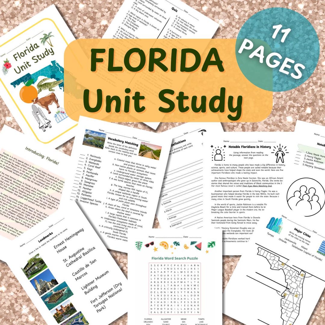 Florida Geography Unit Study: History Lesson, Map Activities (PDF) - Etsy
