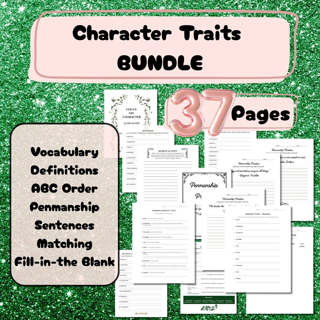Character Traits Unit Study: Penmanship & Definitions (37 Pages ...