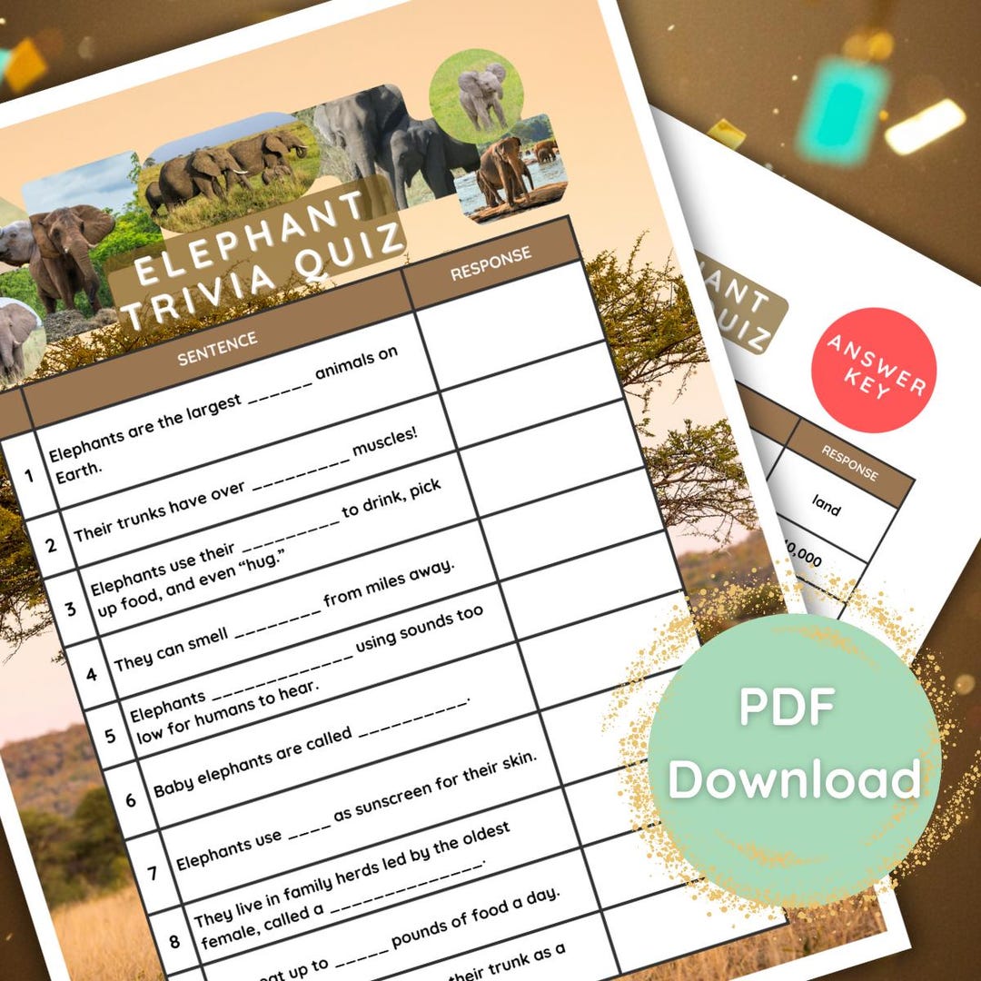 Elephant Trivia Quiz – Fun Science Facts Game (PDF Download) - Etsy ...
