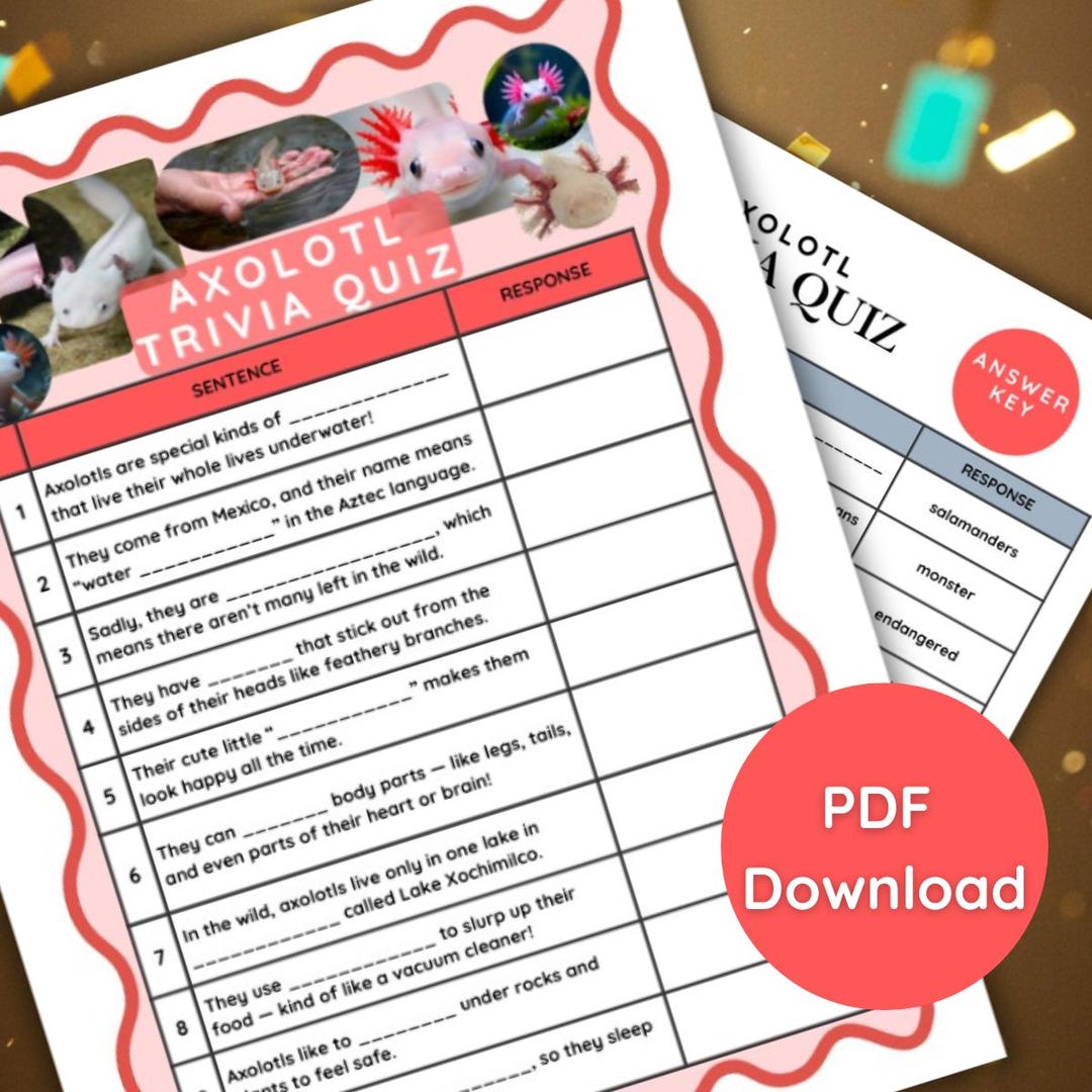 Axolotl Trivia Quiz - Kids Science Party Game - Fun Worksheet - PDF ...