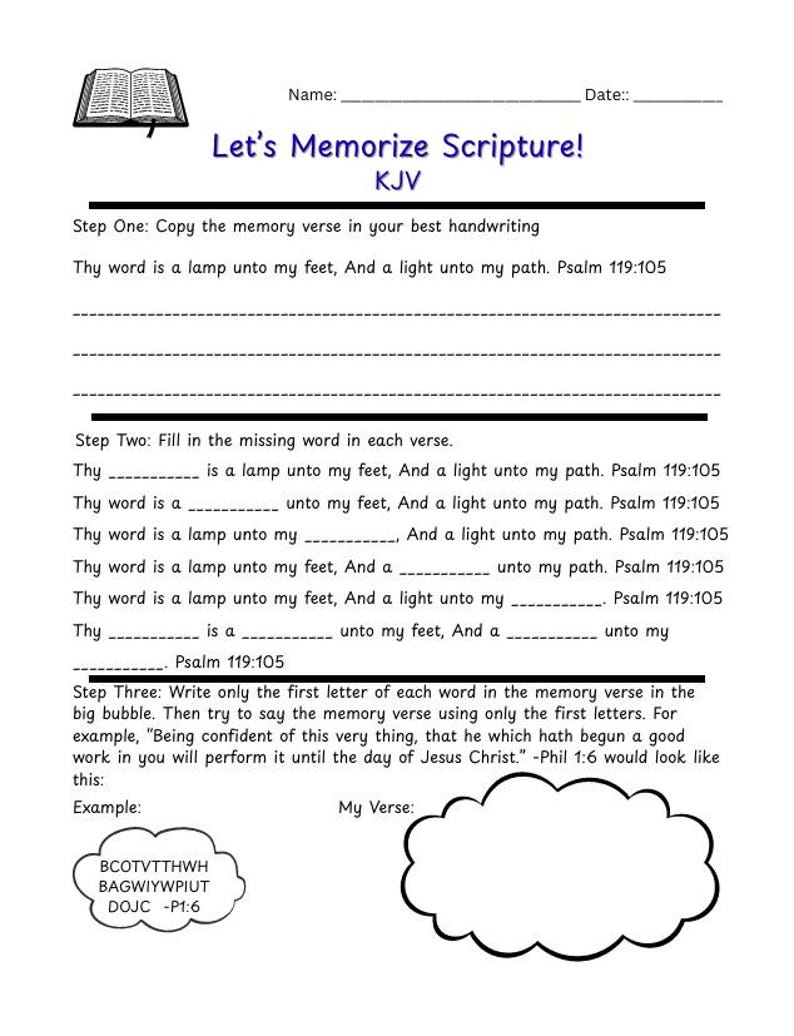 Scripture Memorization Worksheets - 10 Pages/verses - KJV - Bible ...