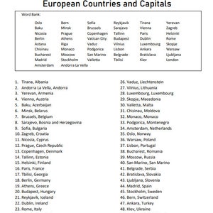European Countries and Capitals - Homeschool Printable - Geography - 8. ...