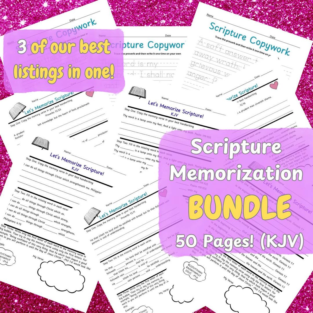 Scripture Memorization BUNDLE - 50 Worksheets to Help Bible Verse ...