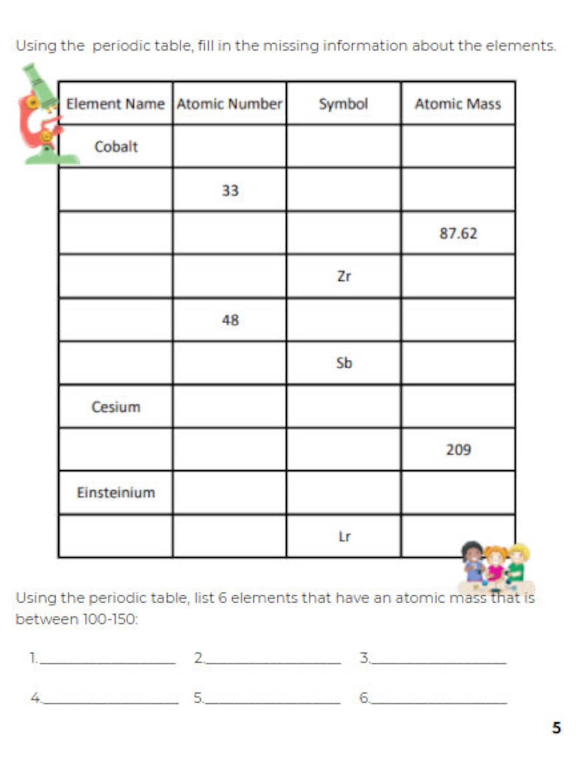 Printable Periodic Table Practice Worksheets - 6 Worksheets With Answer ...