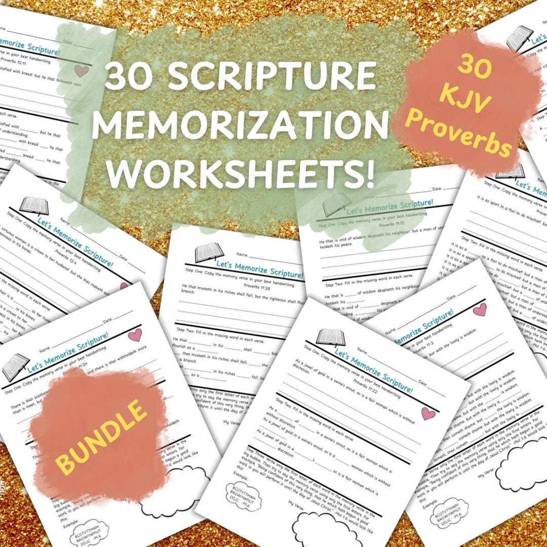 Proverbs Scripture Memory Worksheets, KJV Bible Study (PDF) - Etsy