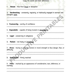 Character Traits - Independent Practice - Homeschool Printable - Lesson ...