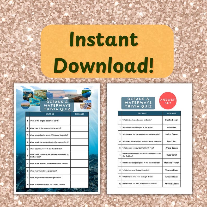 Oceans and Waterways Trivia Printable | Geography Quiz With Answer Key ...