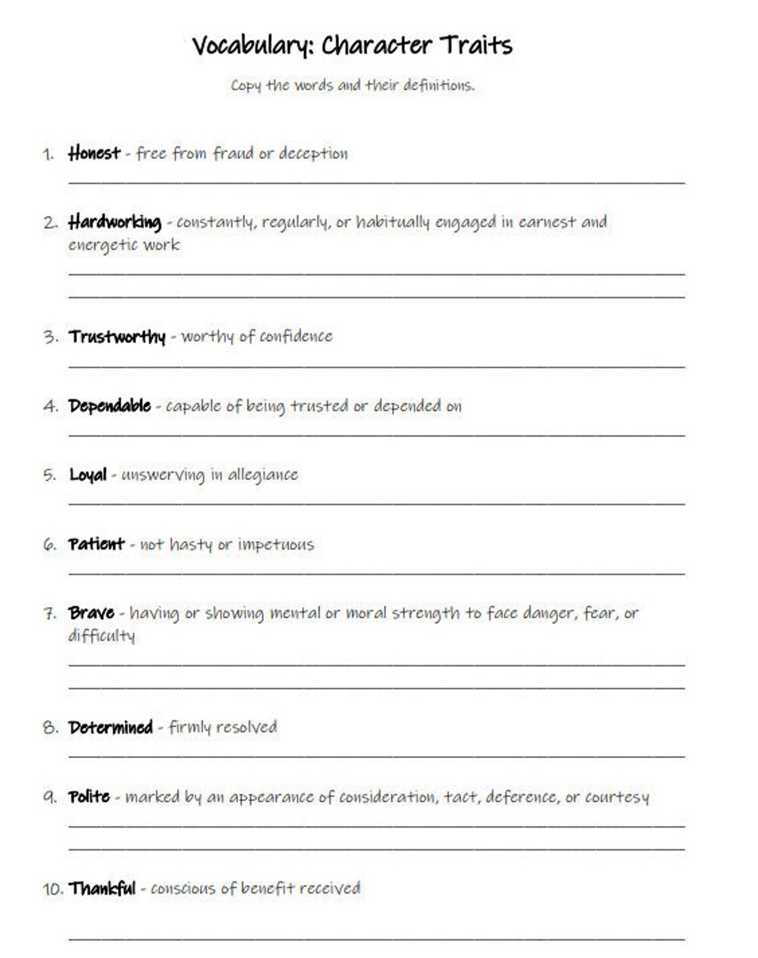 Character Traits - Independent Practice - Homeschool Printable - 4 ...