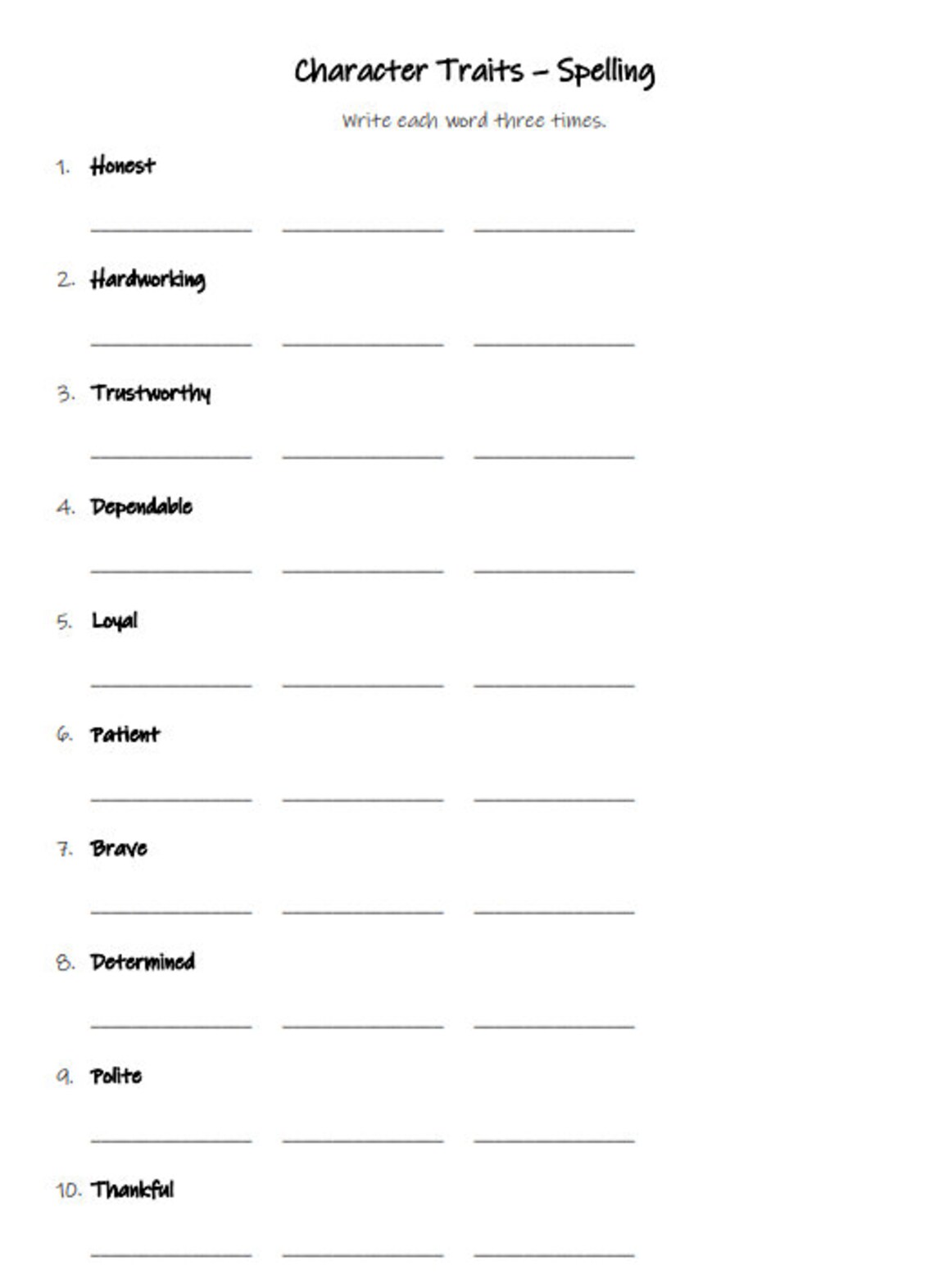 Character Traits - Independent Practice - Homeschool Printable - 4 ...