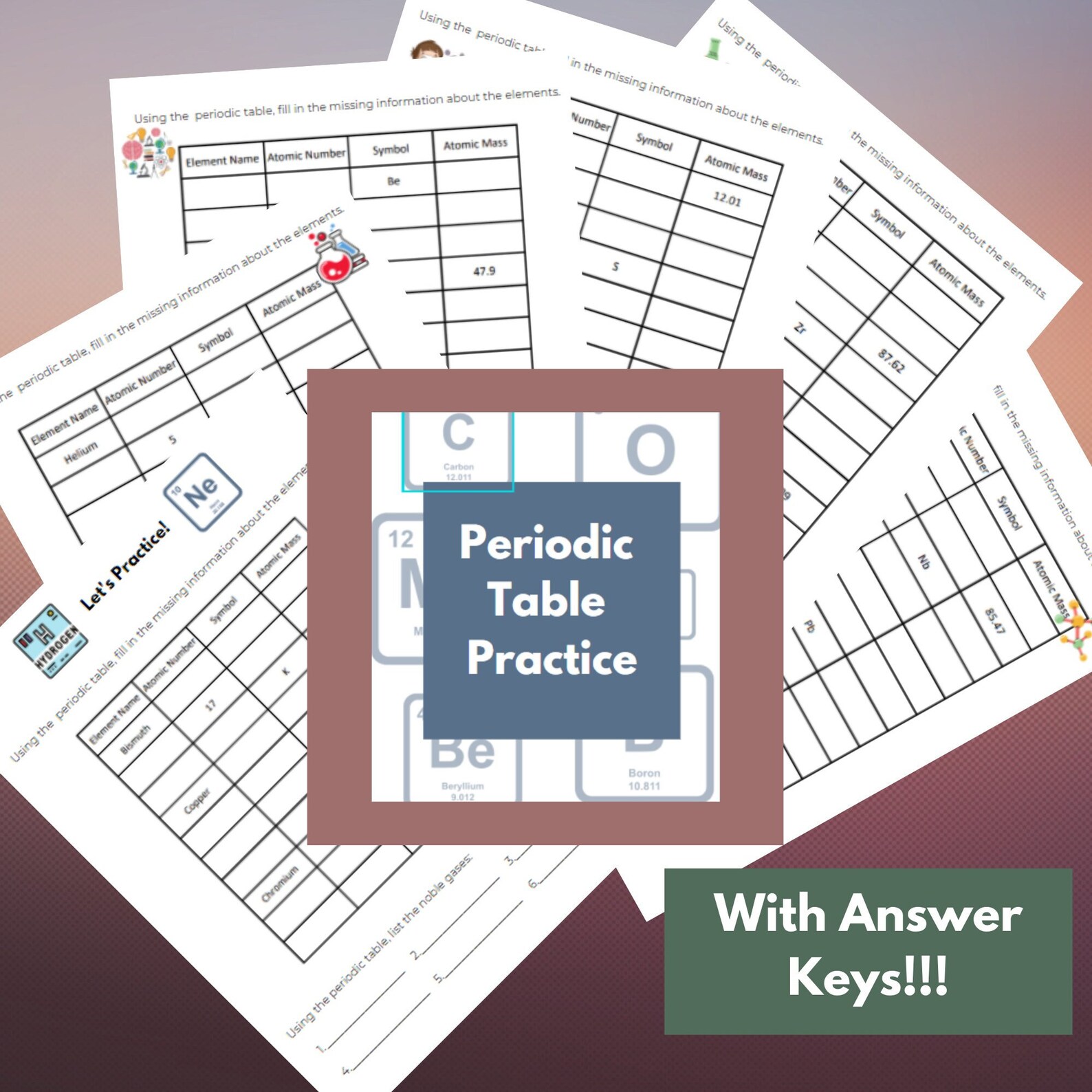Printable Periodic Table Practice Worksheets - 6 Worksheets With Answer ...