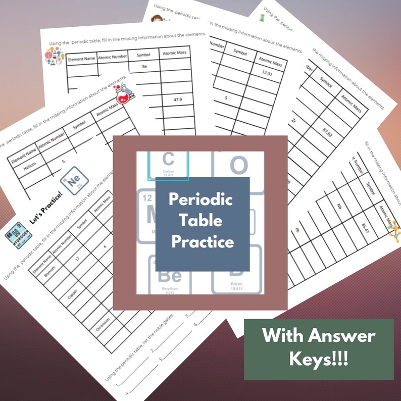 Printable Periodic Table Practice Worksheets - 6 Worksheets With Answer ...
