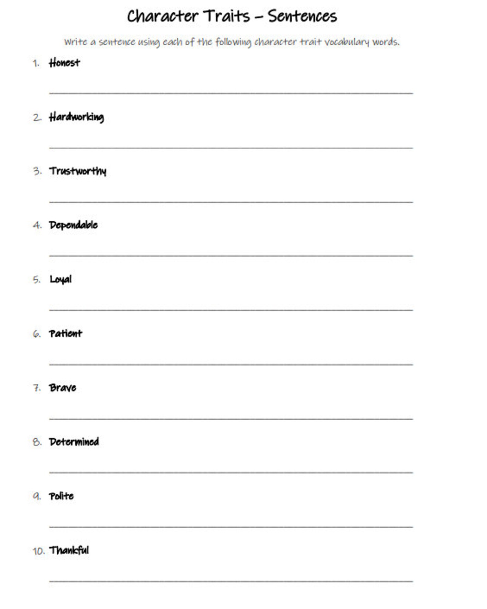 Character Traits - Independent Practice - Homeschool Printable - 4 ...