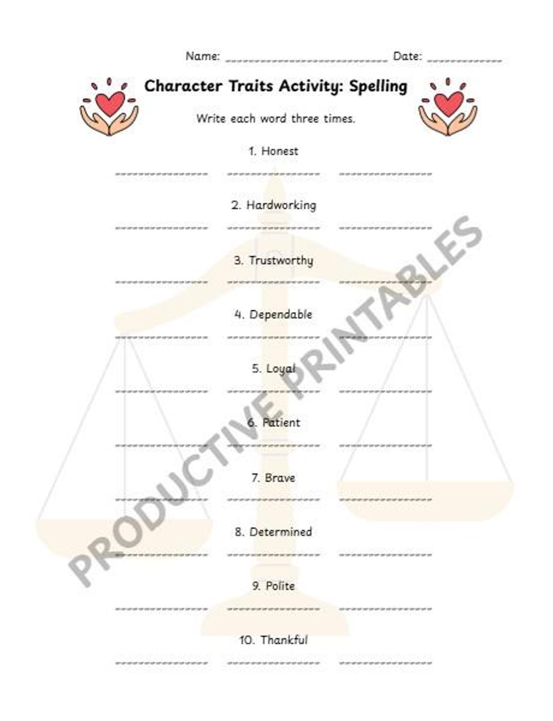 Character Traits - Independent Practice - Homeschool Printable - Lesson ...