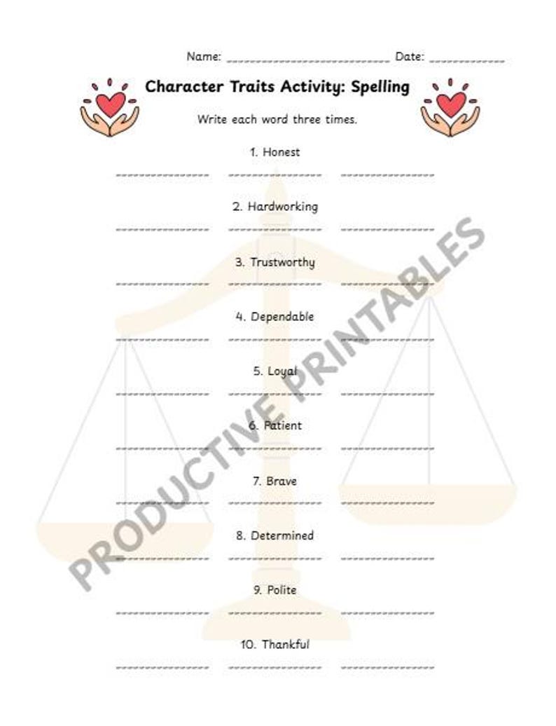 Character Traits - Independent Practice - Homeschool Printable - Lesson ...