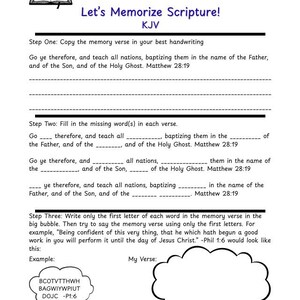 Scripture Memorization Worksheets - 10 Pages/verses - KJV - Bible ...