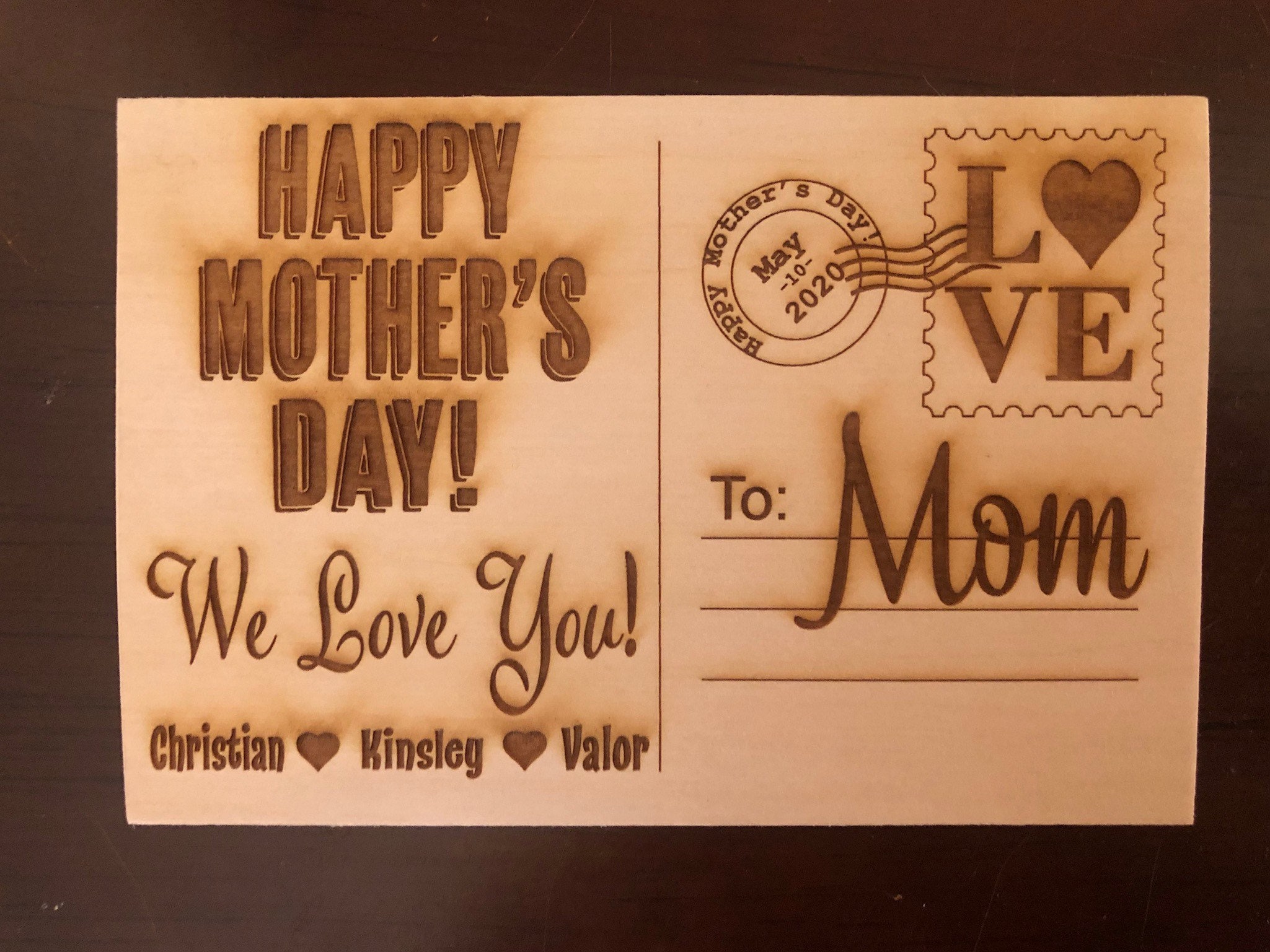 Personalized Engraved Wood Postcard - Mother's Day Gift - Etsy