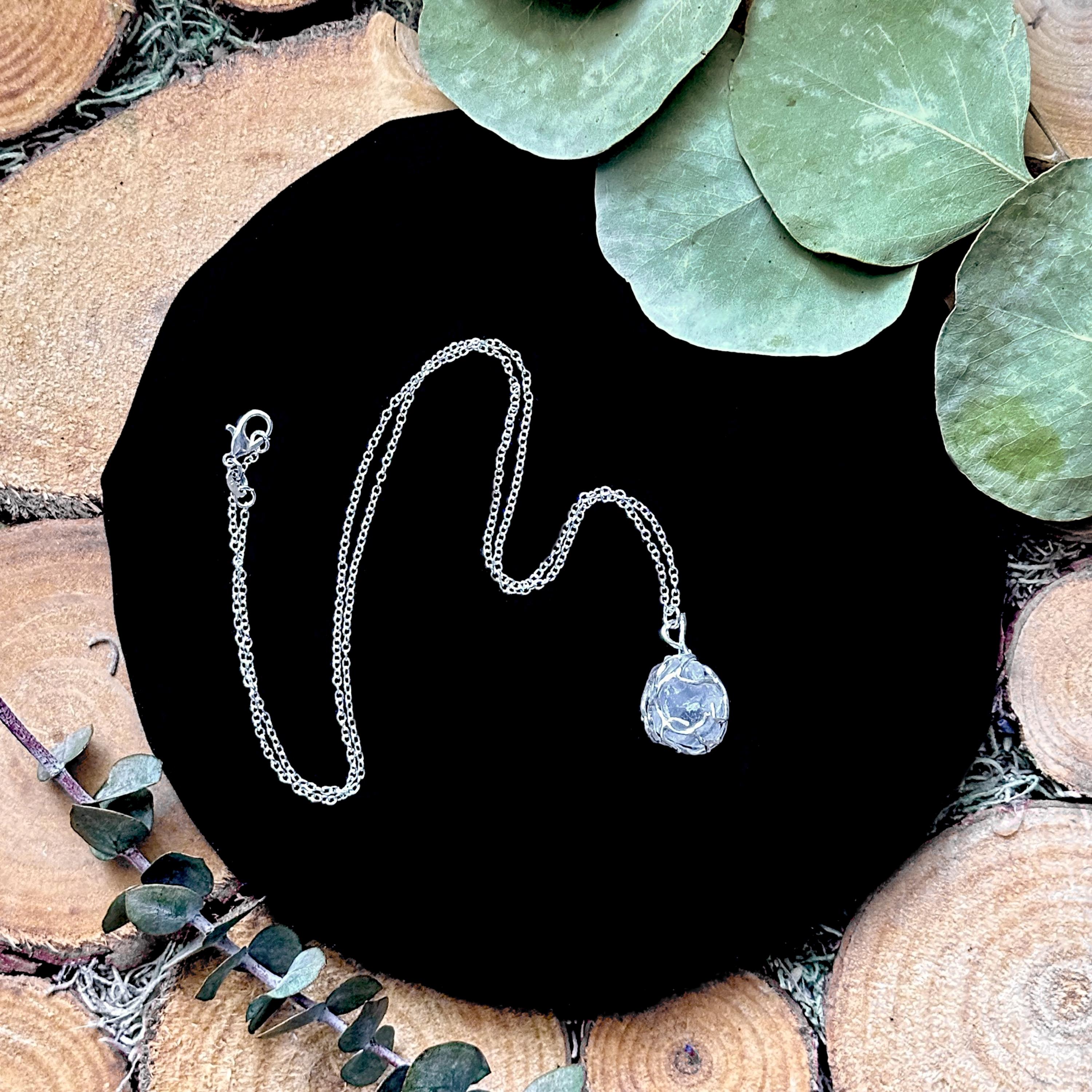 Wrapped Celestite Amulet Necklace - 24" .925 Silver Chain - Etsy