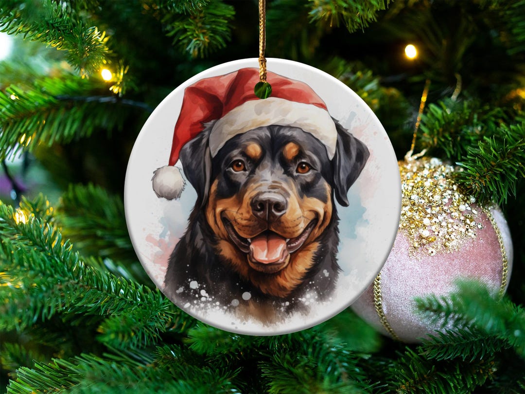 Rottweiler Christmas Ornament, Watercolor Dog Art, Holiday Tree Decor ...
