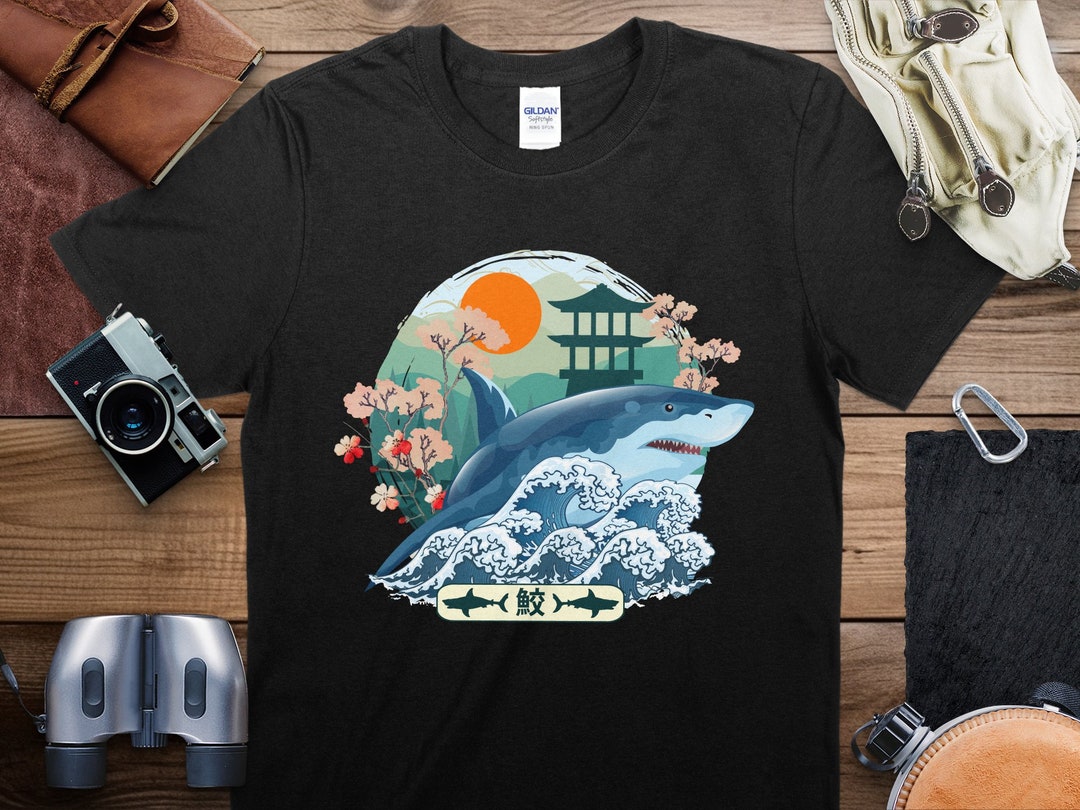Japanese Shark Wave T-shirt, Ukiyo-e Style Tee, Ocean Lover Unisex ...
