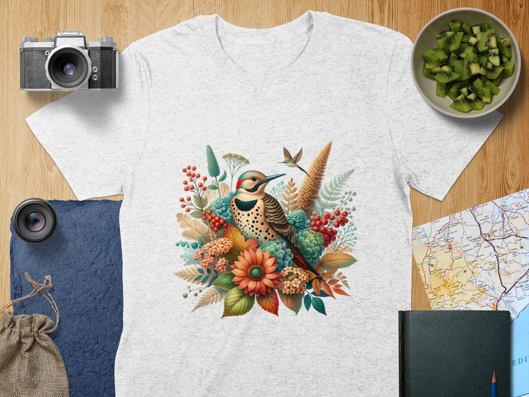 Northern Flicker Vintage Bird Floral Illustration, Winter Bird Lover ...