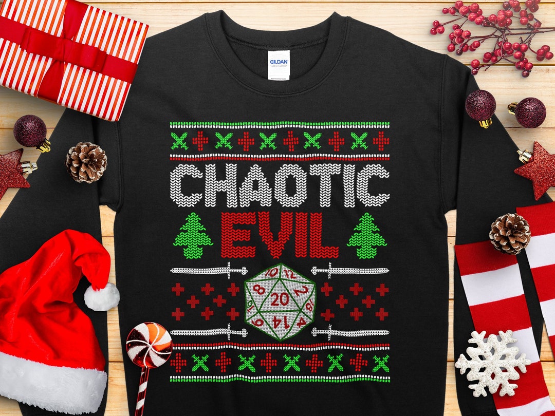 Chaotic Evil Alignment Christmas Ugly Sweater Dungeons Tabletop RPG ...