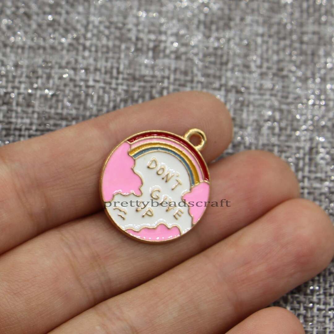10 Enamel Do Not Give up Rainbow Charms Affirmation Word Charm Gold ...