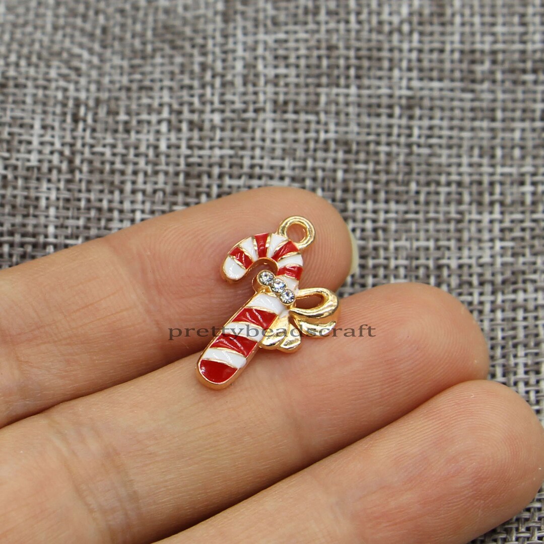 10 White & Red Striped Candy Cane Charms Enamel Christmas Holiday ...