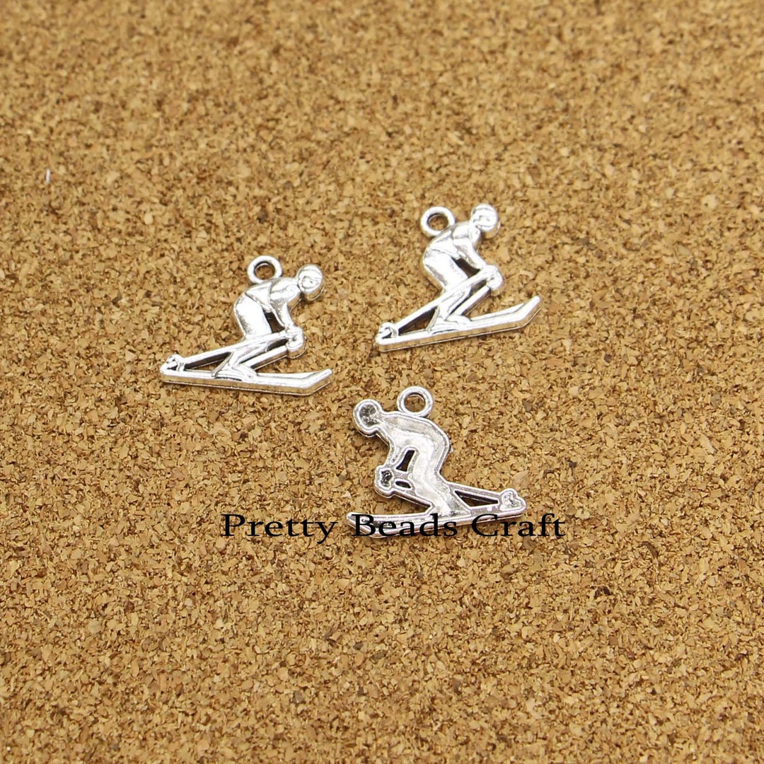 30 Ski Charms Skiing Charm Crafts Supplies Antique Silver Tone 19x17mm ...