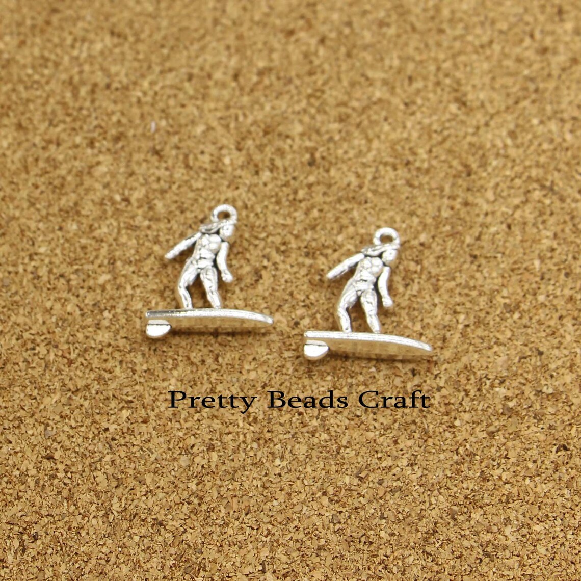 15 Surfer Charms Surfing Charm Pendants Crafts Supplies Antique Silver ...