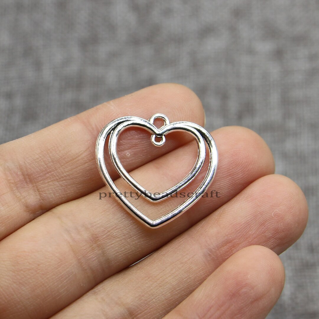 20 Heart Connector Charm Double Heart Charm Valentine Charms - Etsy