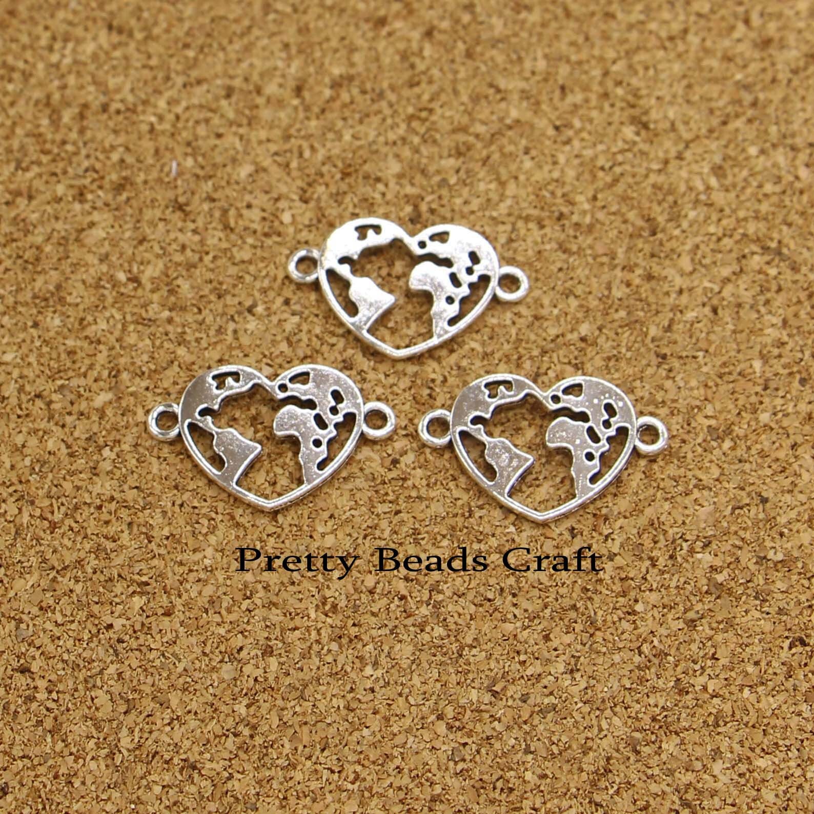 30 World Map Connector Heart Charms Earth Continent Charms Pendants ...
