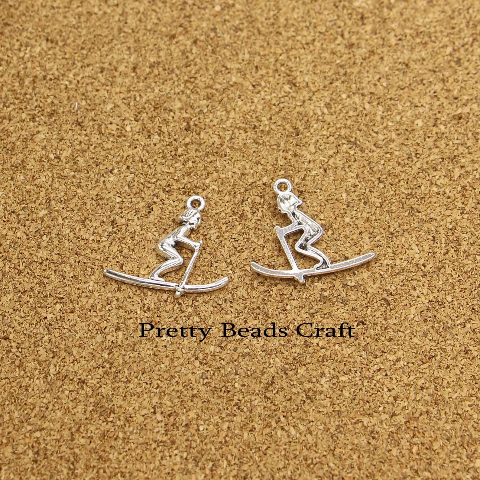 25 Ski Charms Ski Charm Basteln Zubehör Antik Silber Ton 26x24mm PB4090 ...