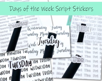 Days of the Week Script Text Planner Stickers Printable Week - Etsy Canada