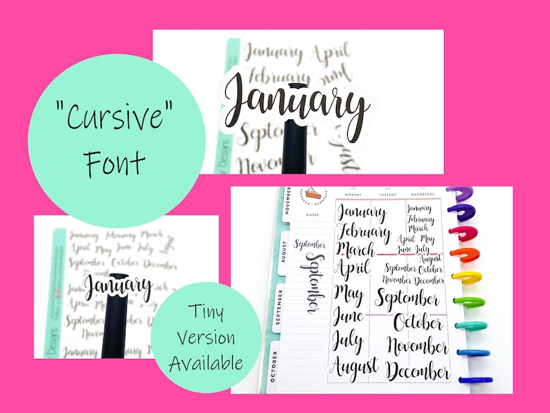 Month Script Stickers - Etsy