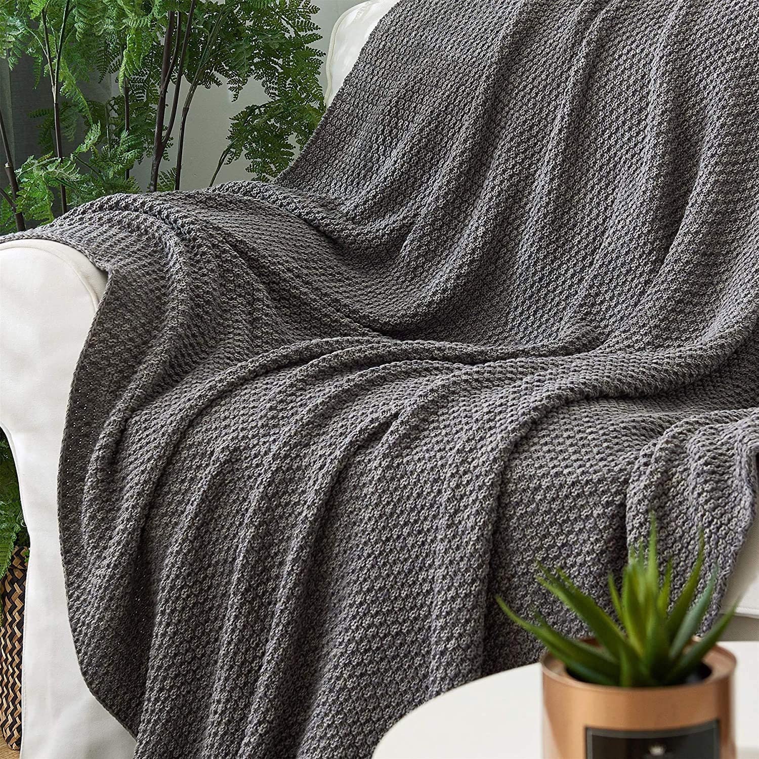 Grey Knitted Throw Blanket for Couch, Soft, Cozy Machine Washable 100% ...