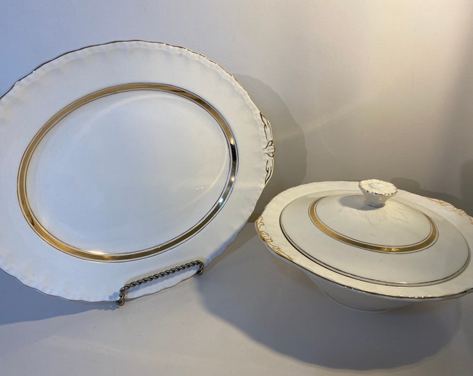 Grindley England Cream Petal Design, 1930s, Serving Plate & Lidded Dish ...