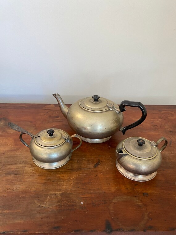 Antique 3 Piece EPNS Tea Set Shield Plate | Etsy