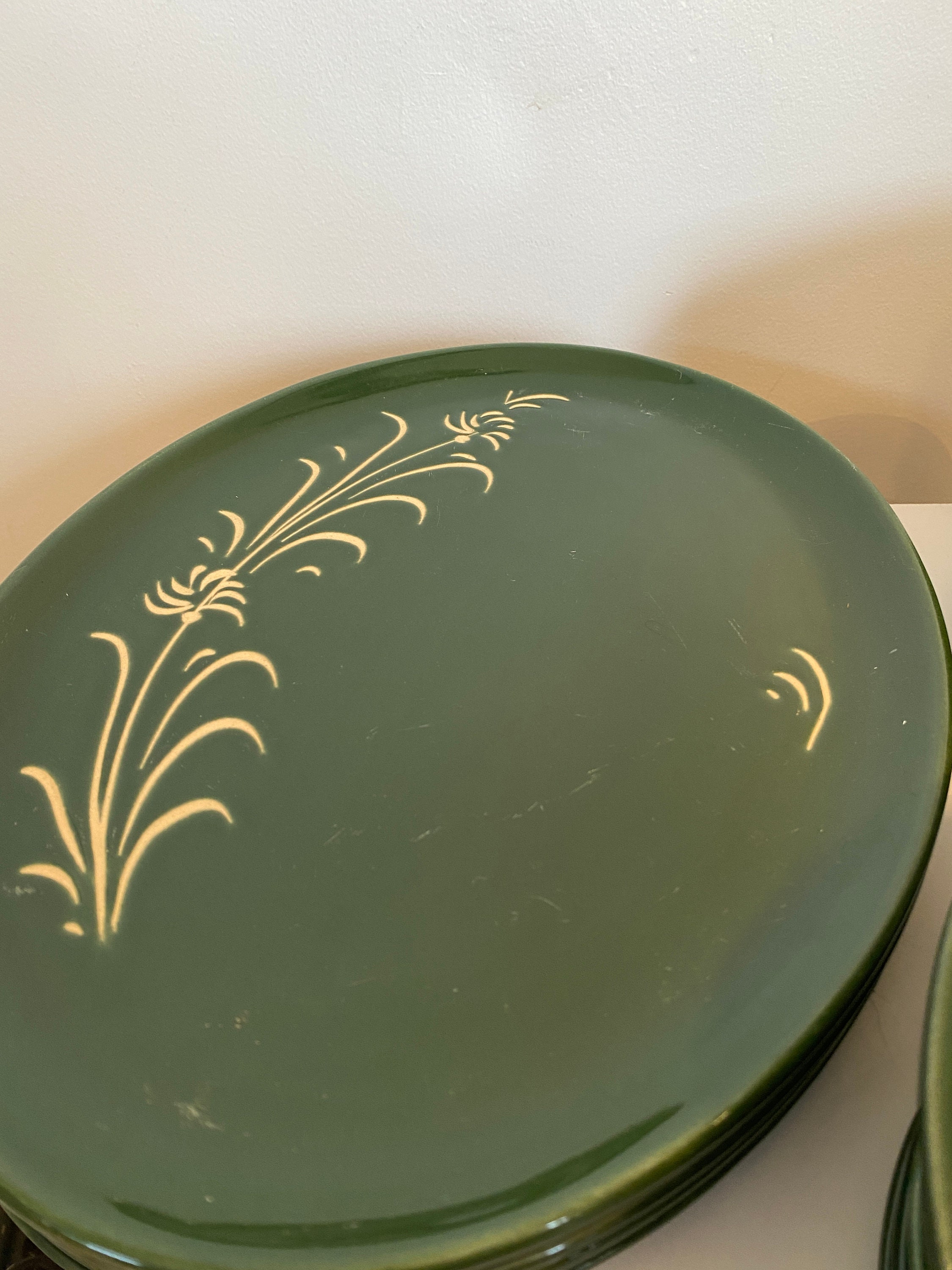 MCM Mid Century Modern Dark Green Pottery Dinner Plates & Bowls - Etsy ...