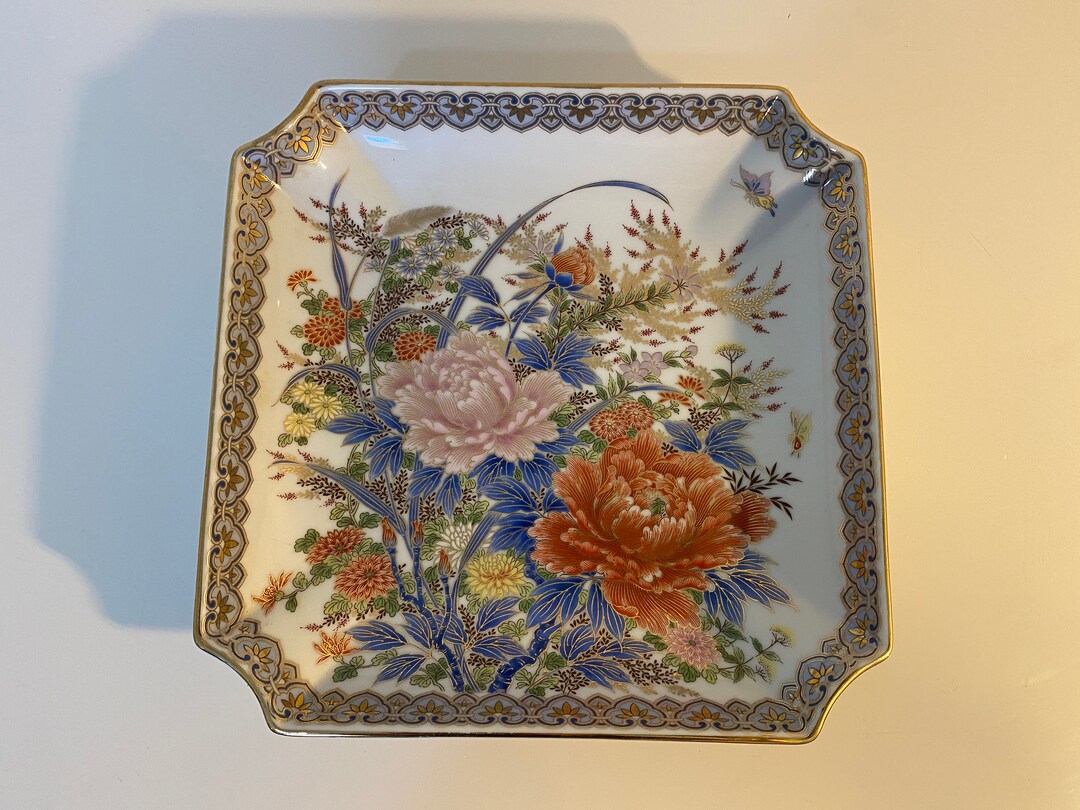 Shibata Japanese Square Plate Floral Pattern With Gold Trim - Etsy
