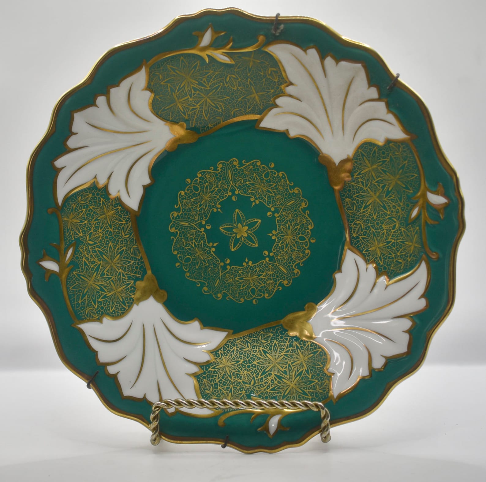 Vintage Echt Weimar Green & Gold Display Plate, With Hanging Mechanism ...