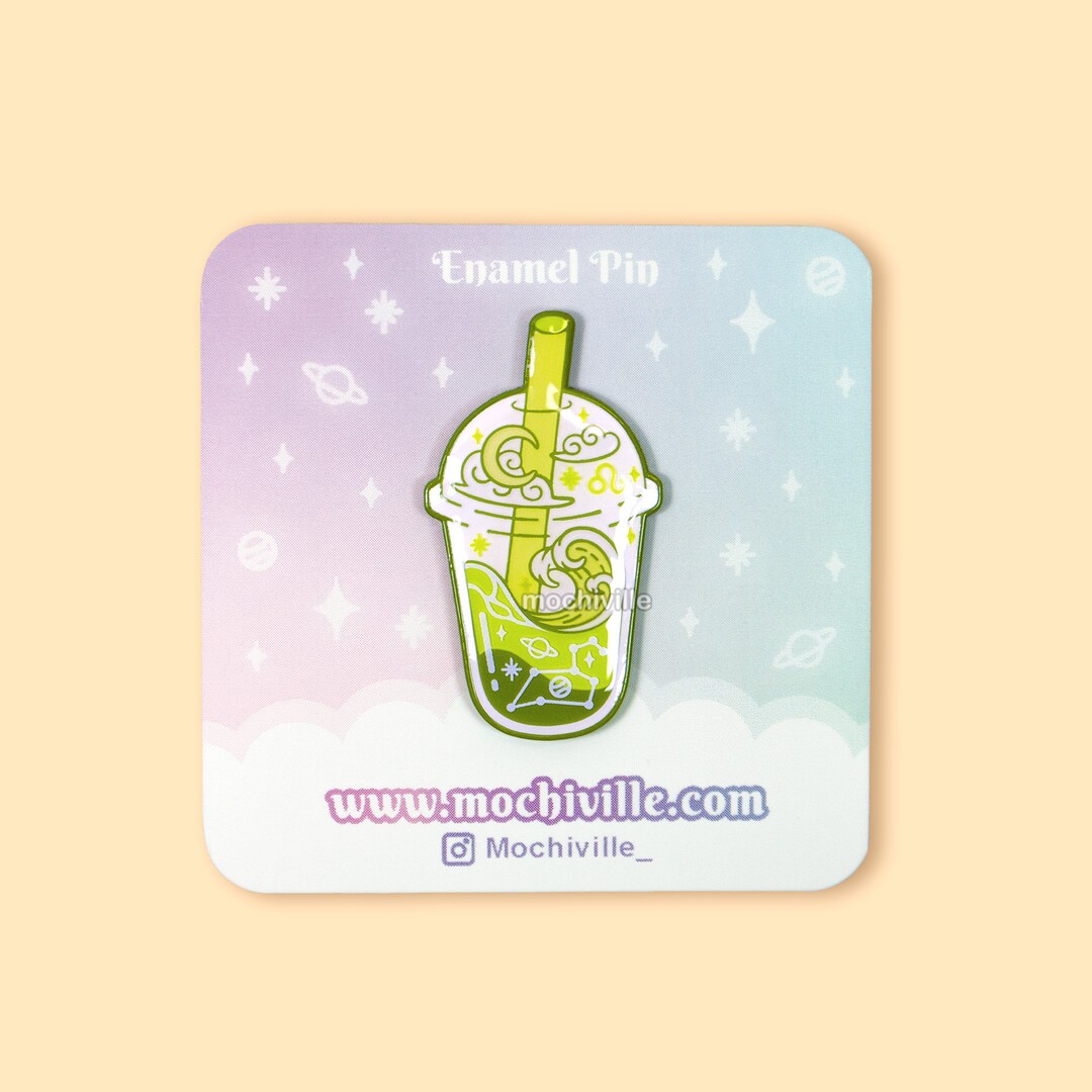 Leo Horoscope Bubble Tea Enamel Pin | Soft Enamel With Epoxy | Green ...