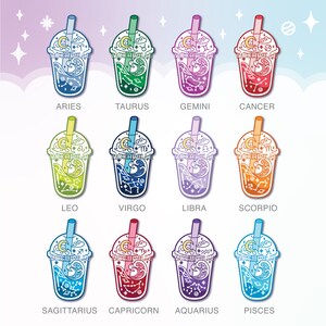 Full Horoscope Bubble Tea Enamel Pins Set (12 Pins) | Soft Enamel Pins ...