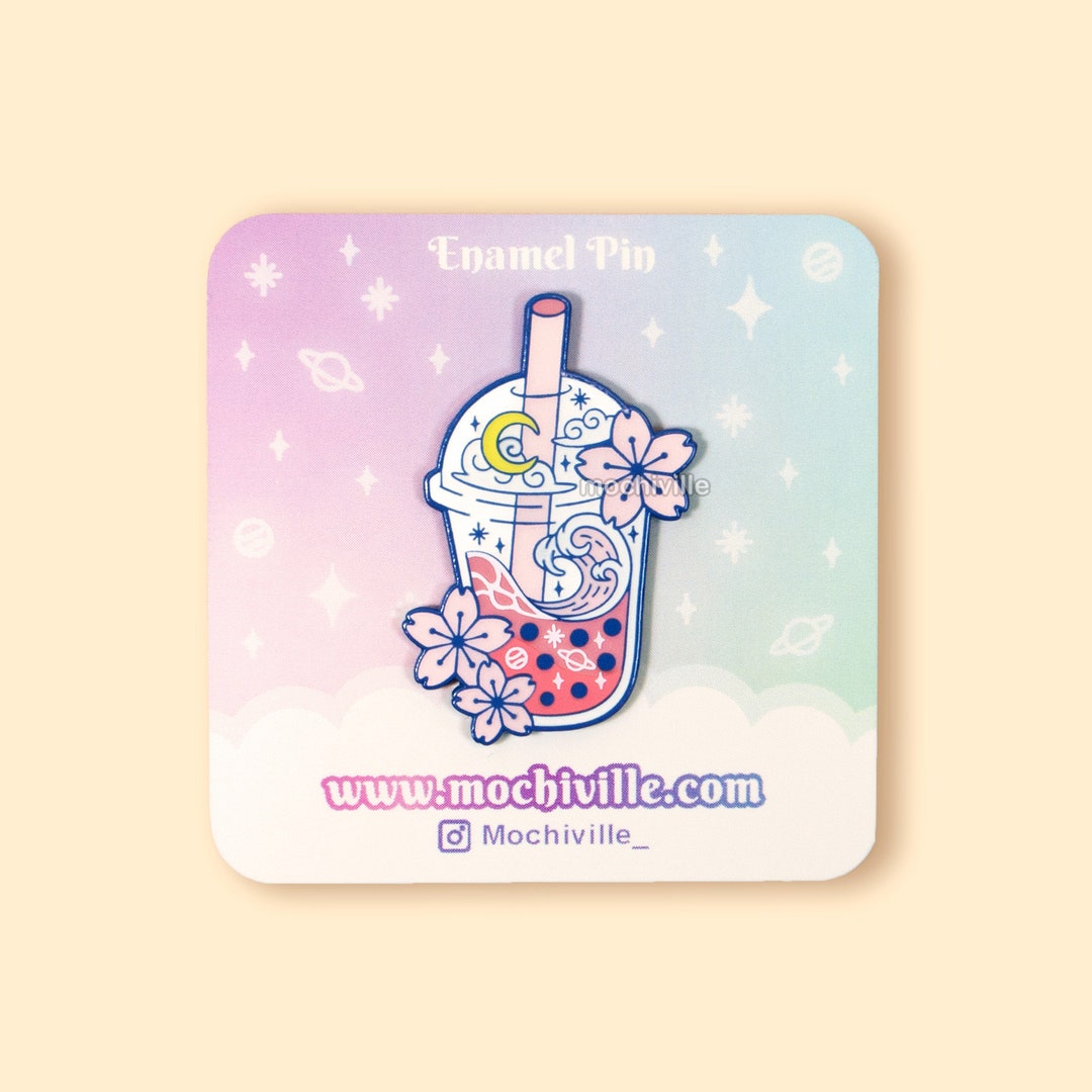 Blue Sakura Bubble Tea Enamel Pin | Soft Enamel With Epoxy | Cherry ...