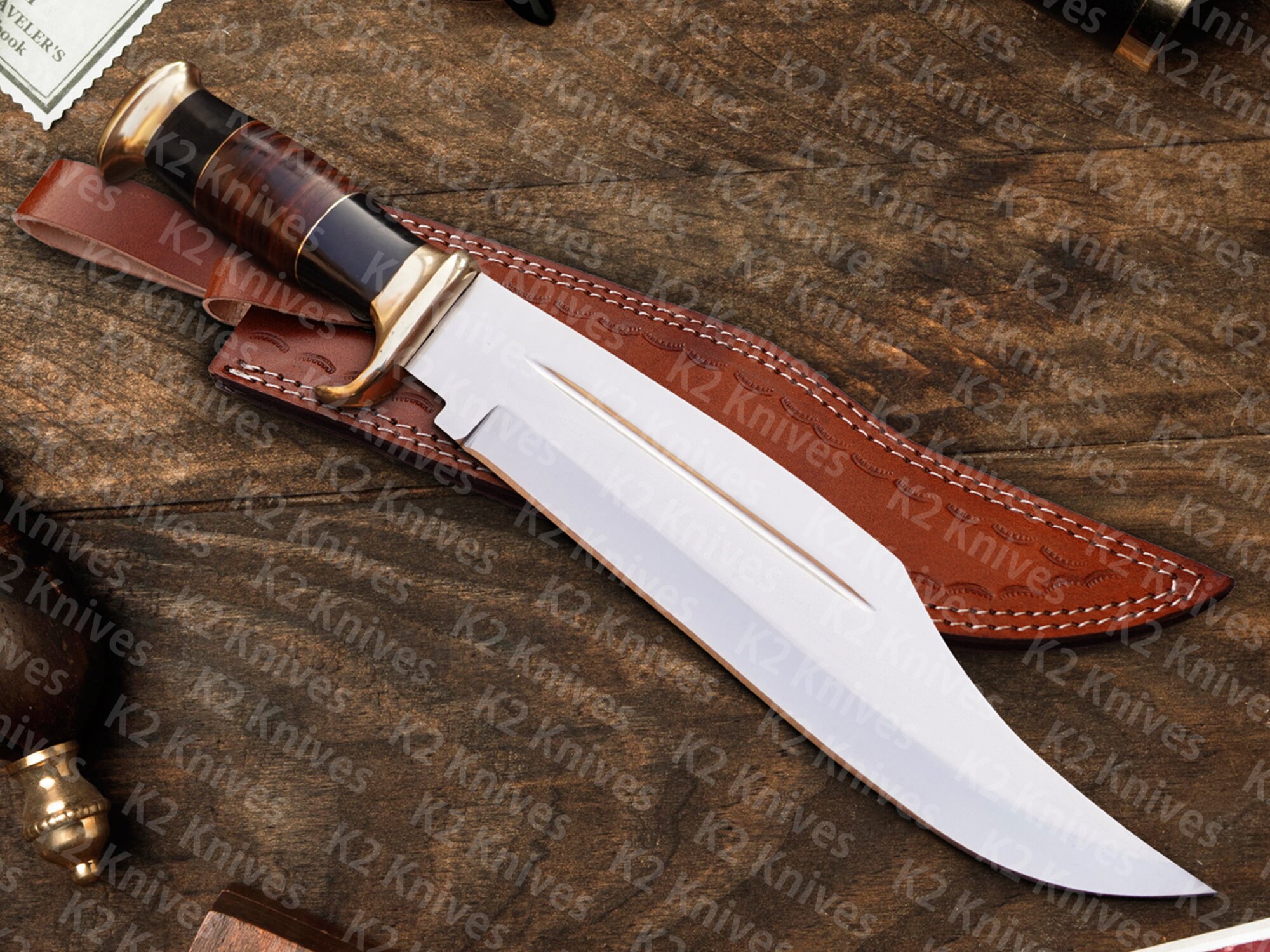 18 Inch Bowie Knife With Sheath, Handmade Camping Hunting Knife Mirror ...