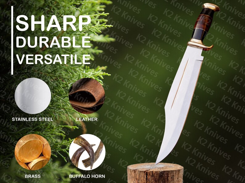 18 Inch Bowie Knife With Sheath, Handmade Camping Hunting Knife Mirror ...